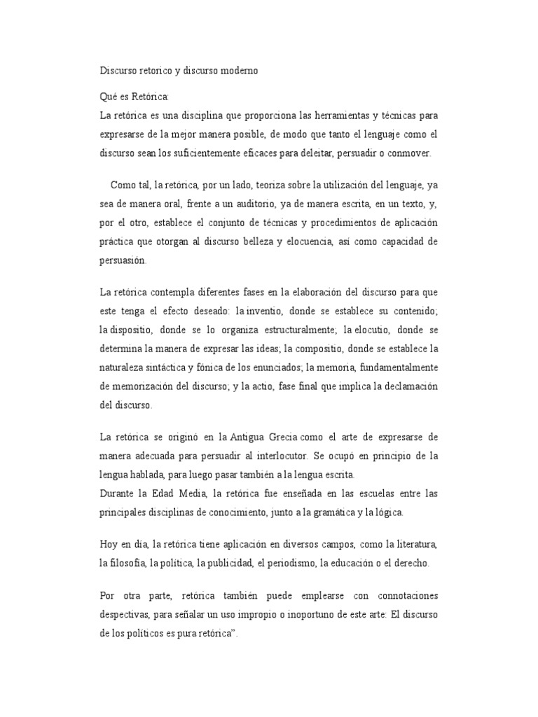 Discurso Retorico y Discurso Moderno | PDF | Retórica | Comunicación