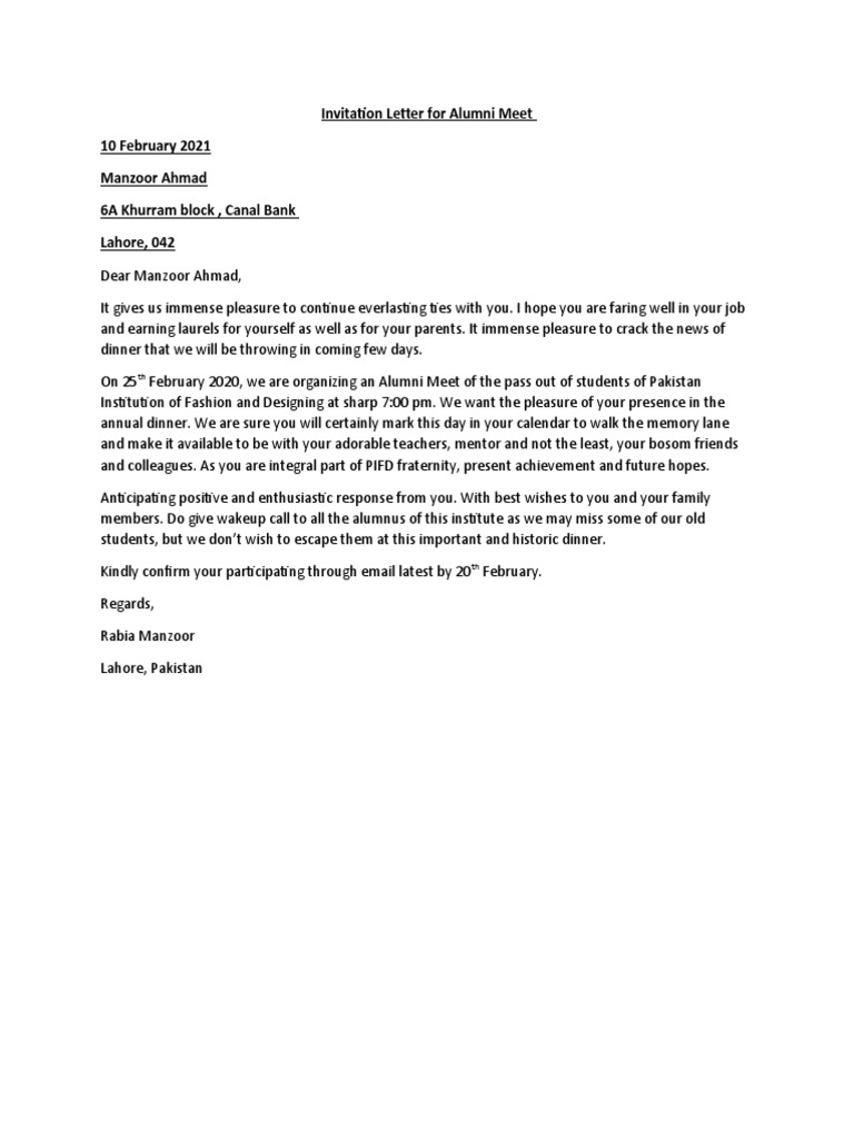 PIFD Alumni Meet Invitation | PDF