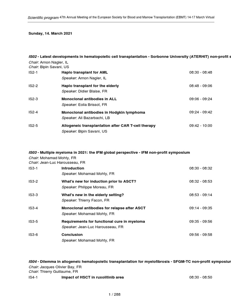 EBMT 2021 Program | PDF | Hematopoietic Stem Cell Transplantation ...