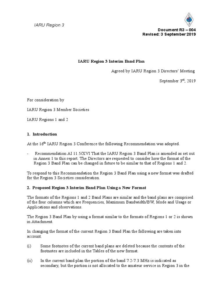 IARU Region 3 Interim Band Plan | PDF | Bandwidth (Signal Processing ...