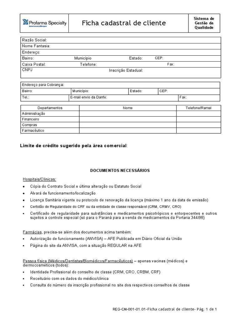 FICHA PROFARMA - Modelo | PDF