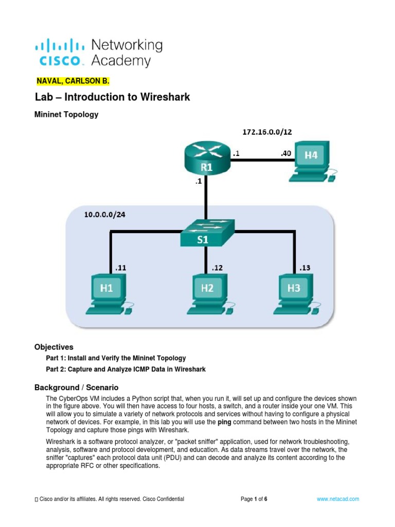 4 1 2 10 Lab Introduction To Wireshark Naval Pdf Internet Protocols Computer Network