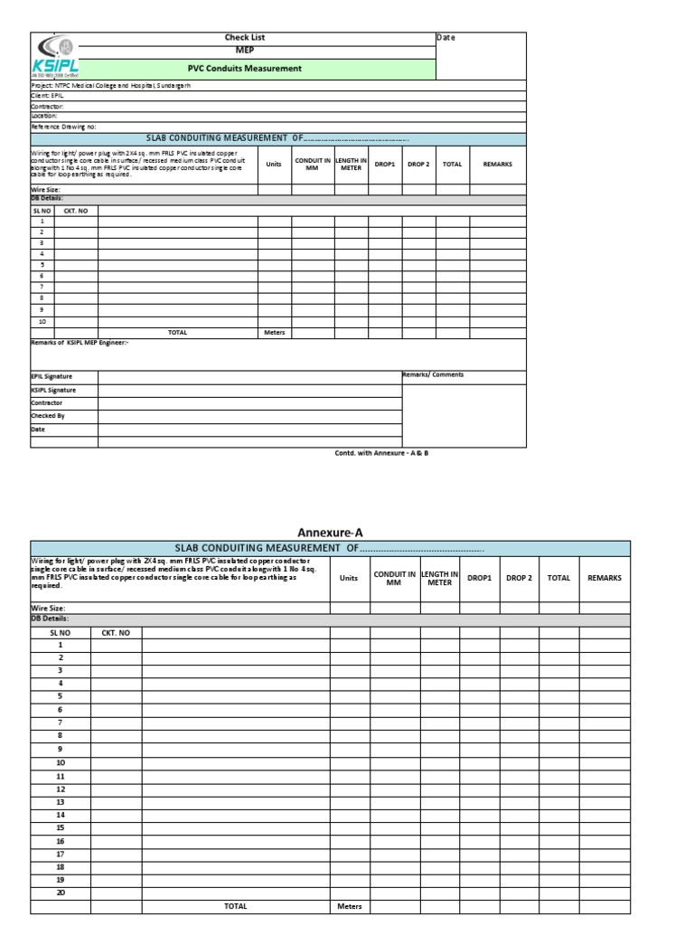 Electrical Conduit Check List | PDF | Electrical Wiring | Electrical ...