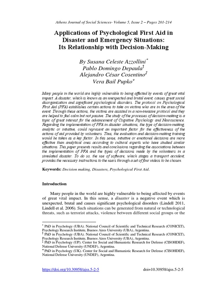 Applications of Psychological First Aid in Disaster and Emergency ...