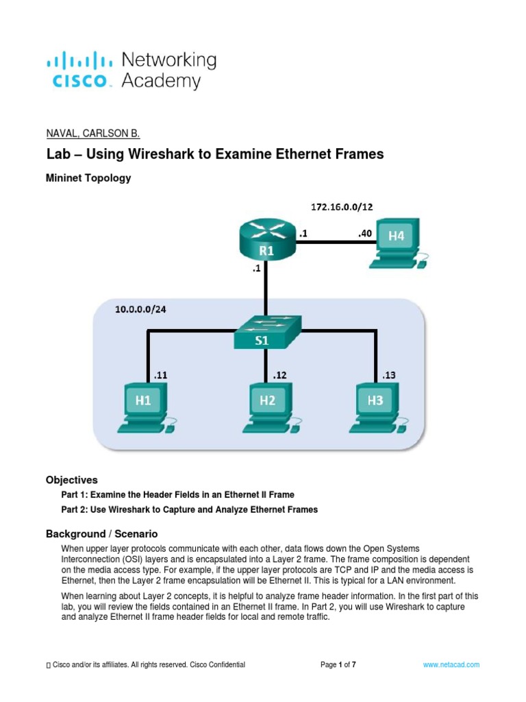 4.4.2.8 Lab - Using Wireshark To Examine Ethernet Frames-NAVAL | PDF | Ethernet | Internet Protocols
