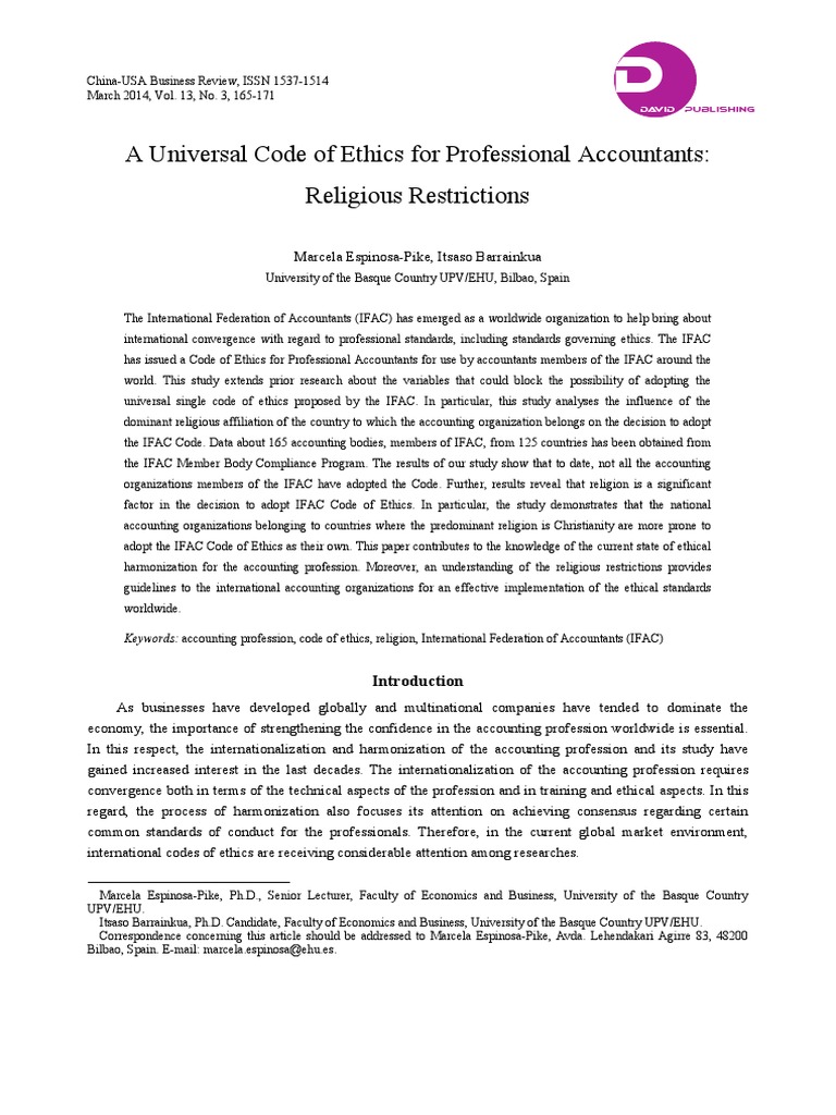 A Universal Code of Ethics For Professional Accountants | PDF | Value ...