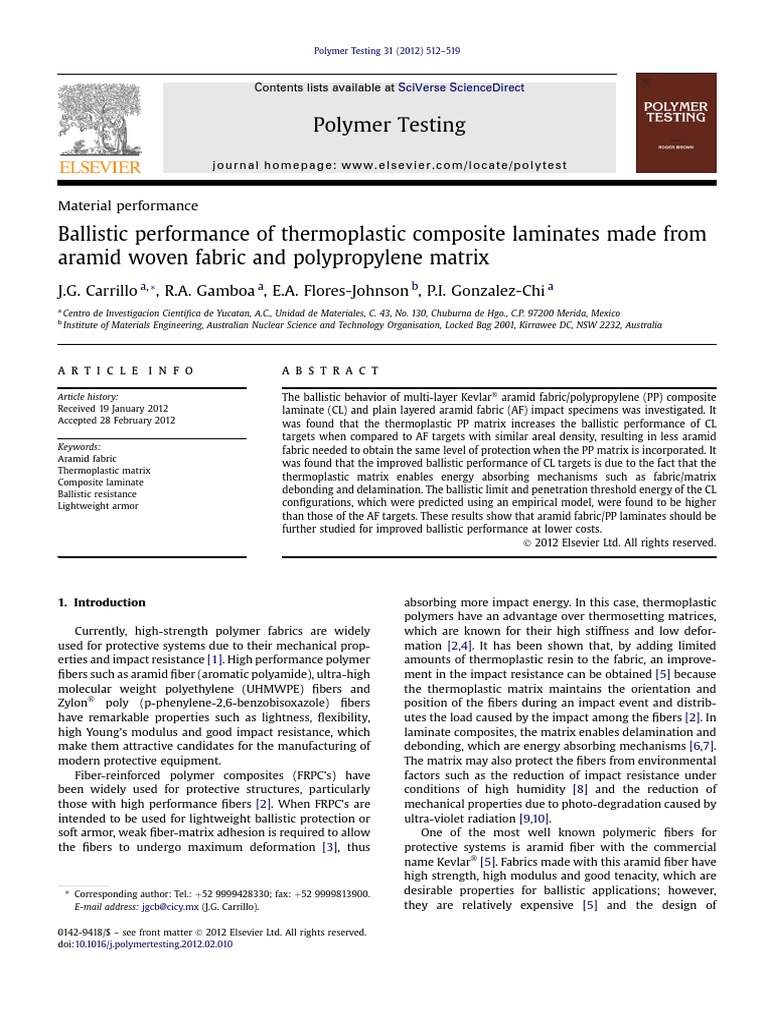 Ballistic Performance of Thermoplastic Composite Laminates Made ...