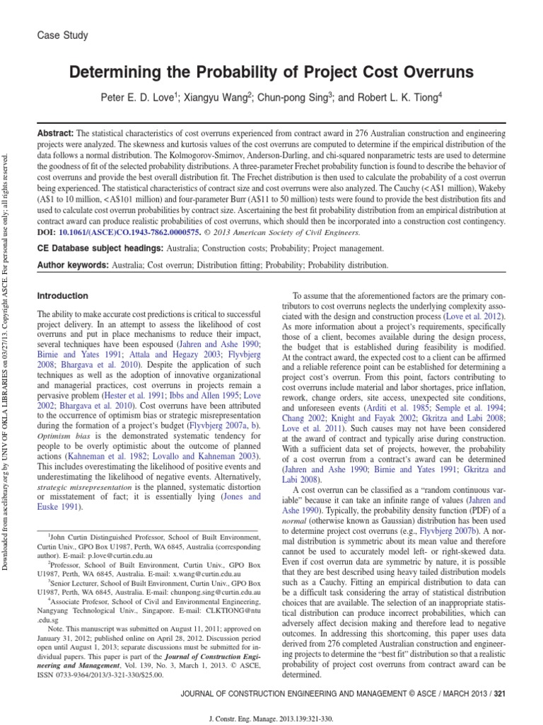 Determining The Probability of Project Cost Overruns | PDF | Skewness ...