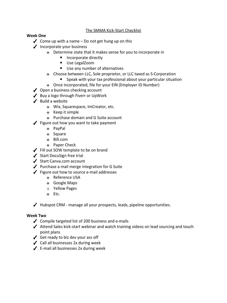 SMMA Quick Start Checklist | PDF
