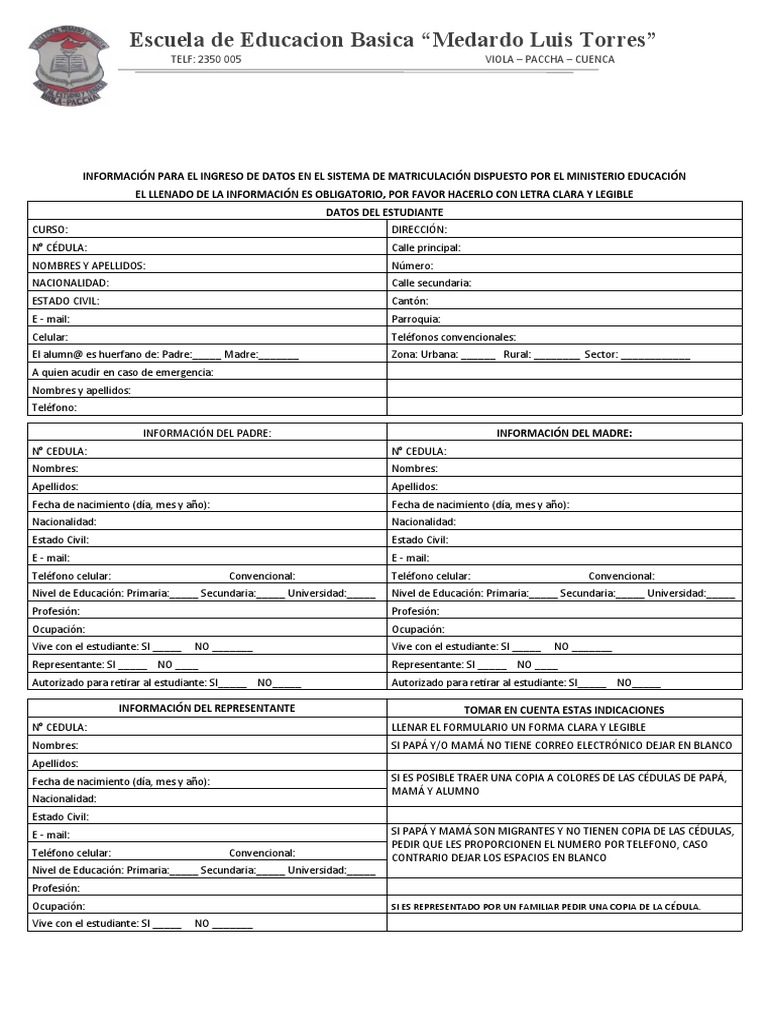 Hoja de Datos Del Estudiante | PDF | Educación primaria | Educación ...