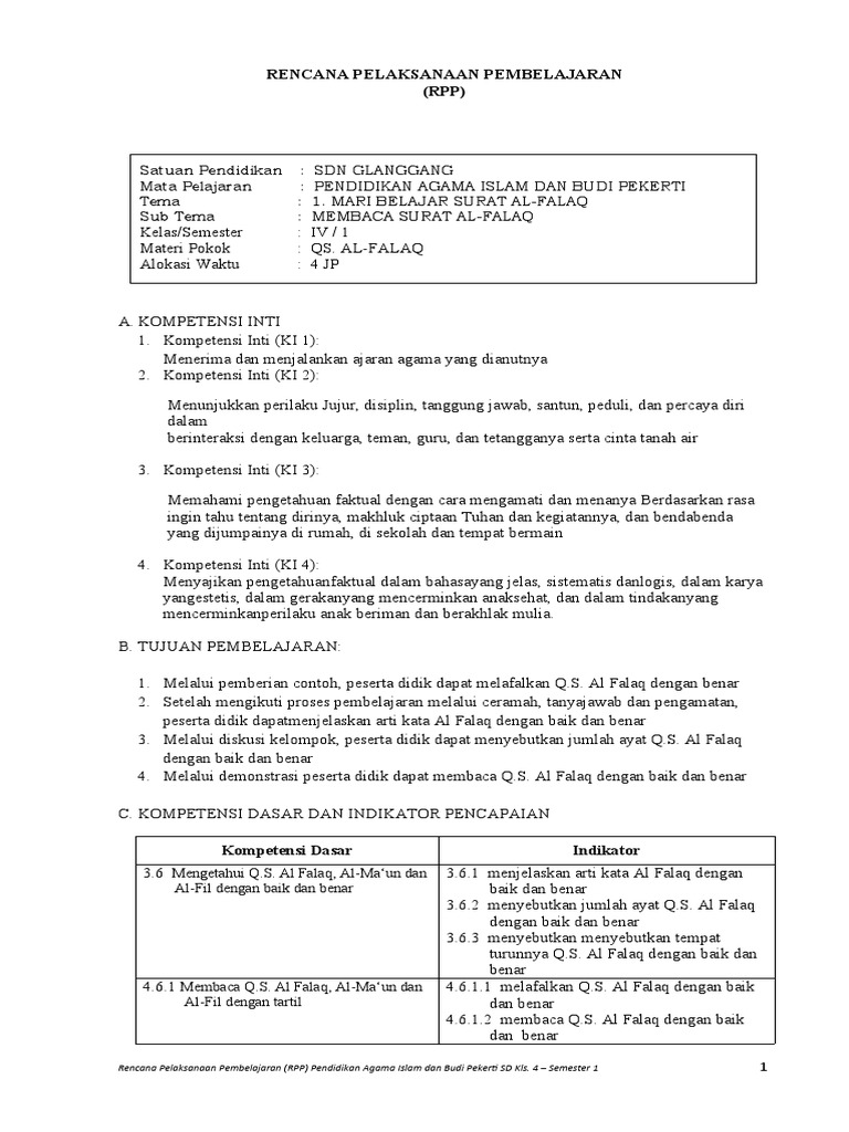 RPP Pai SD Kls 4 SMT 1 | PDF