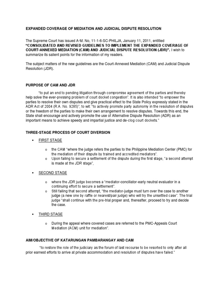 Expanded Coverage of Mediation and Judicial Dispute Resolution | PDF ...