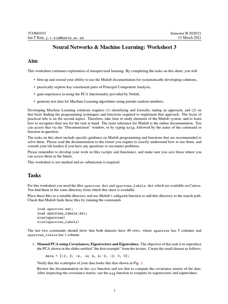 Neural Networks & Machine Learning: Worksheet 3 | PDF | Principal Component Analysis | Machine ...