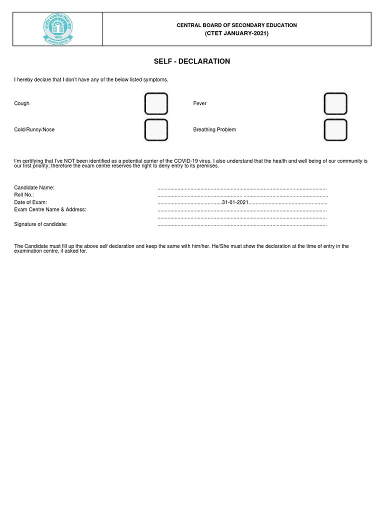 Self - Declaration: (CTET JANUARY-2021) | PDF | Test (Assessment ...
