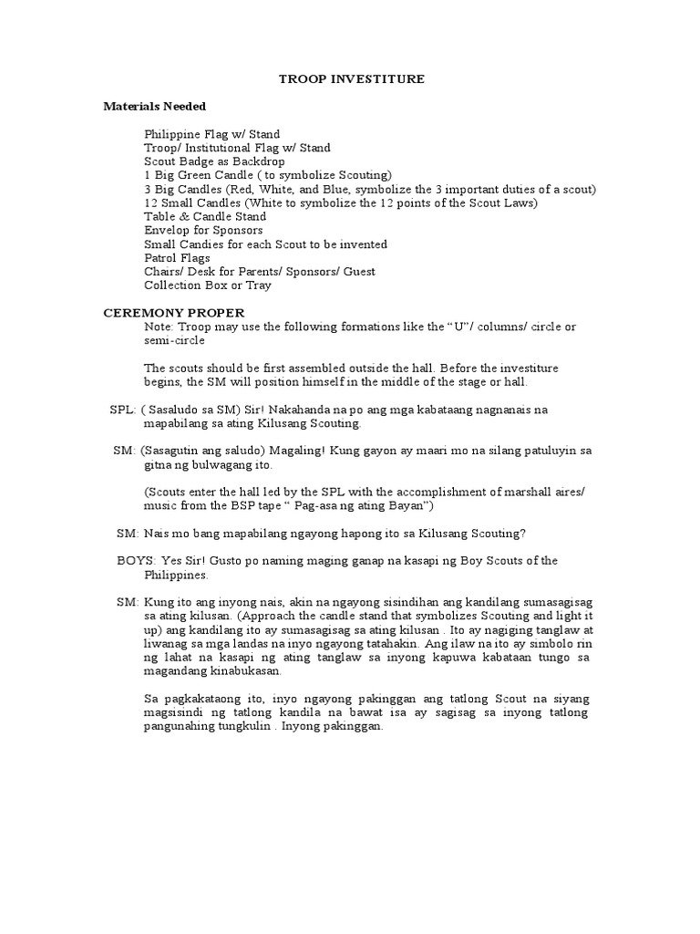 BSP Troop Investiture Ceremony | PDF