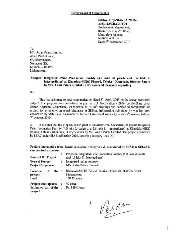 Environmental Clearance Letter Khandala | PDF