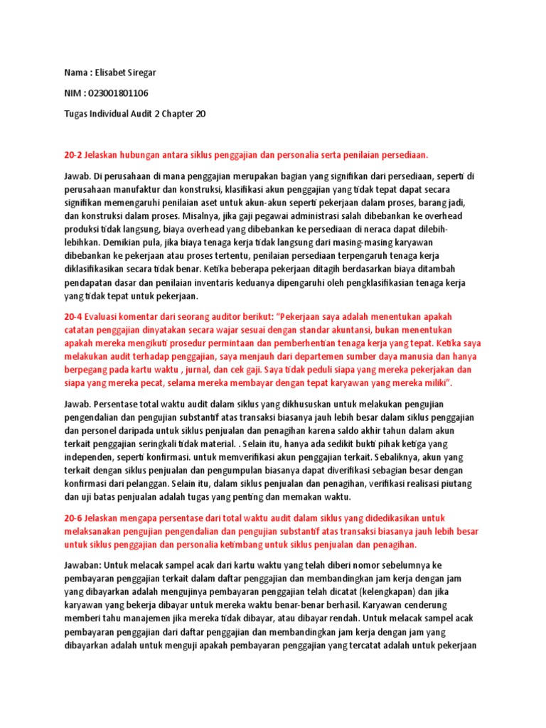 Chapter 20 Tugas Audit 2 | PDF