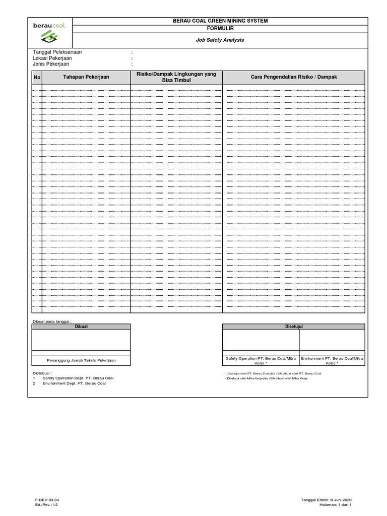 Formulir JSA PT. Berau Coal | PDF
