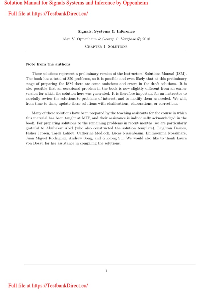 Solution Manual For Signals Systems and Inference by Oppenheim | PDF ...