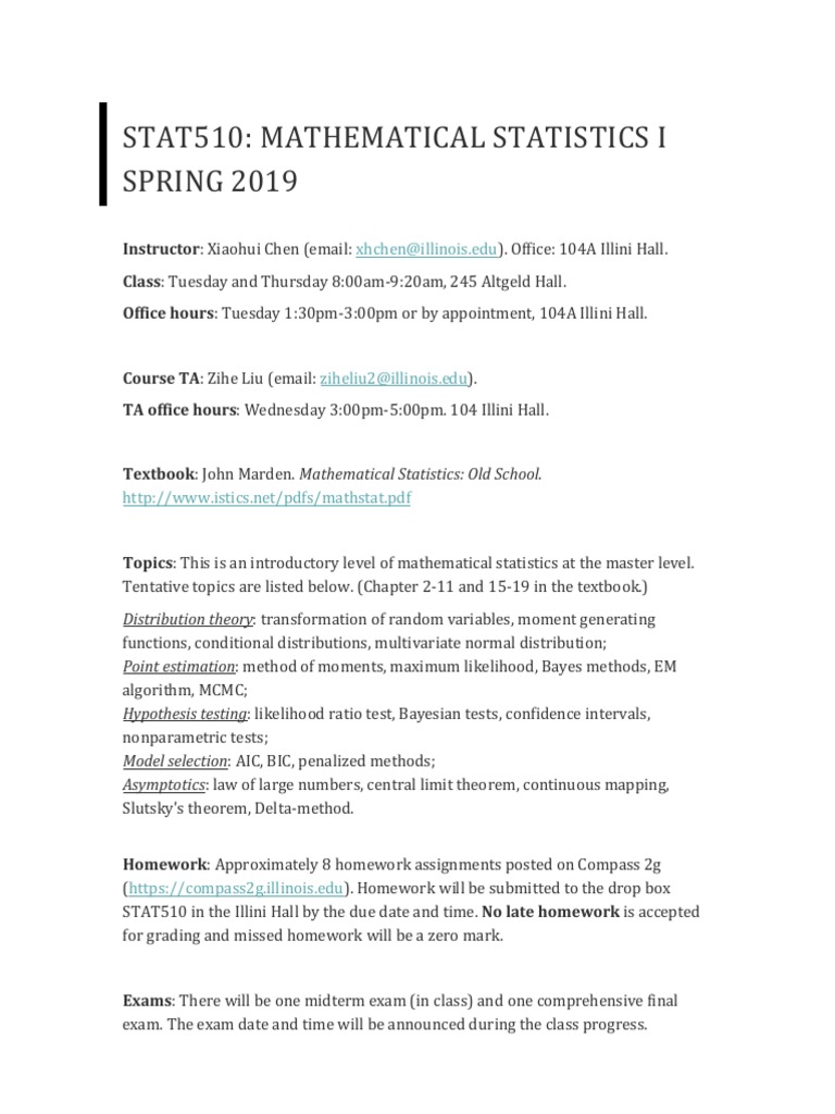 STAT510: Intro to Mathematical Statistics | PDF | Akaike Information ...