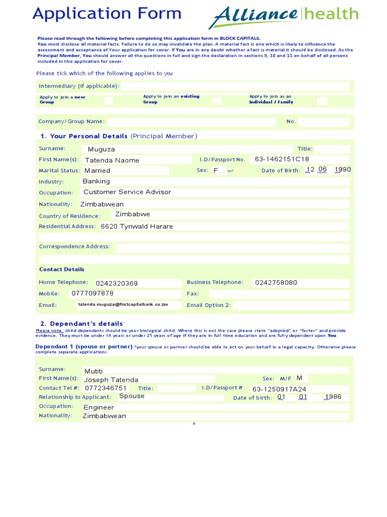 Alliance Health Application Form | PDF | Kidney | Autoimmune Disease