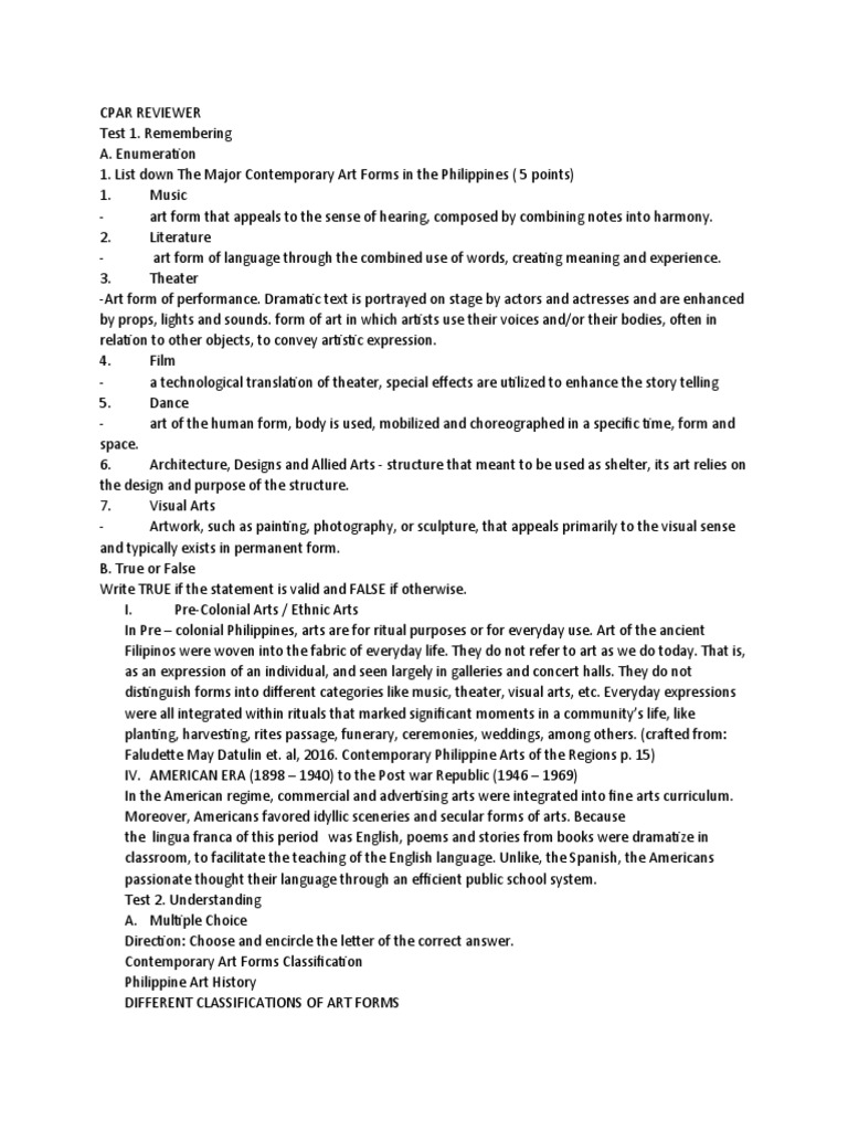 Cpar Reviewer | PDF | Fine Art | Theatre