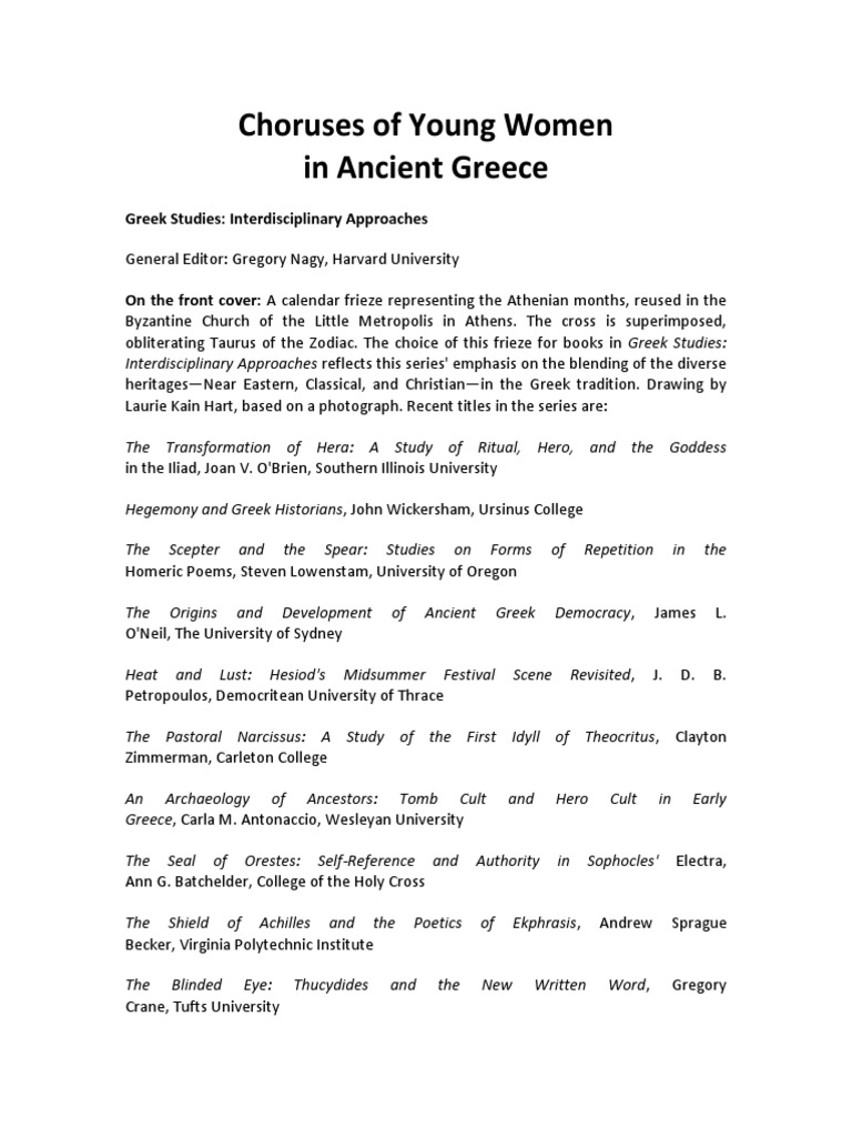 Choruses of Young Women in Ancient Greece: Greek Studies ...