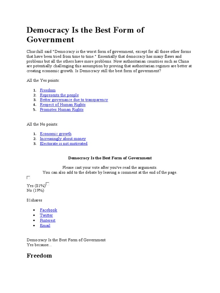 Democracy Is The Best Form of Government | PDF | Authoritarianism ...