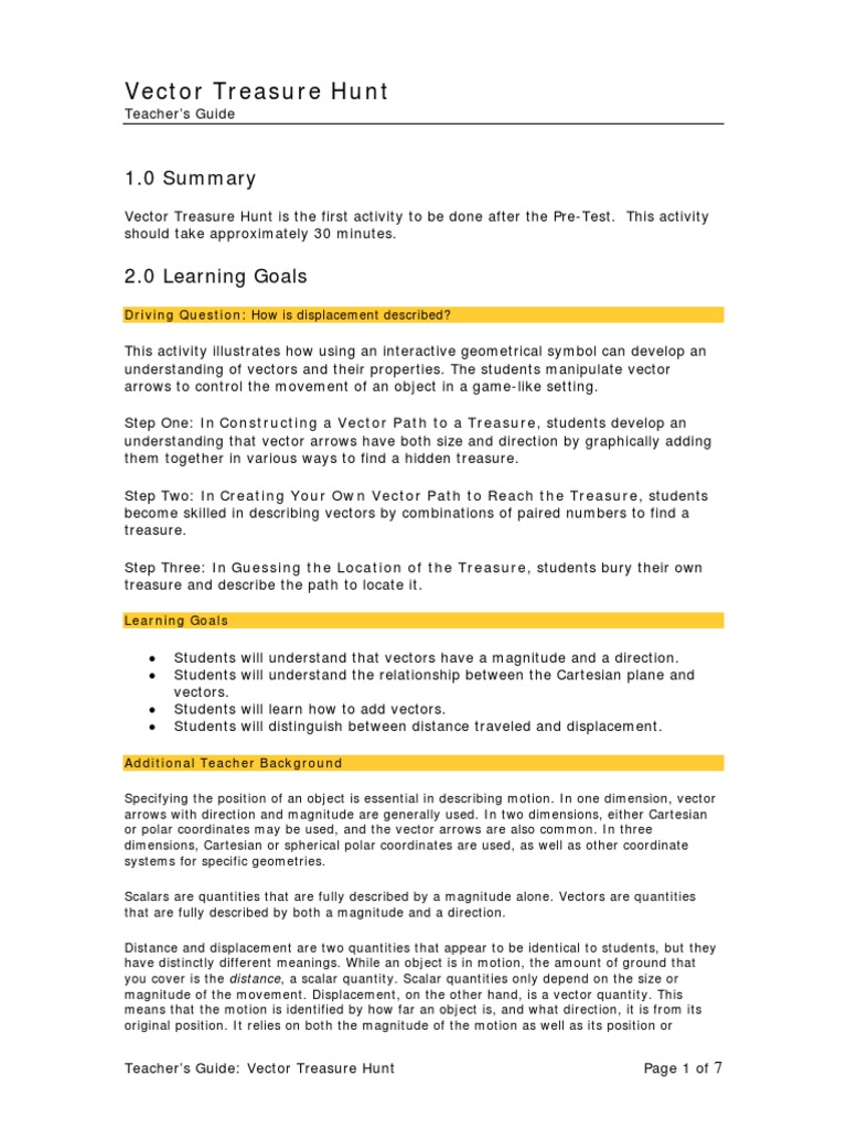 Vector Treasure Hunt: 1.0 Summary | PDF | Euclidean Vector | Quantity