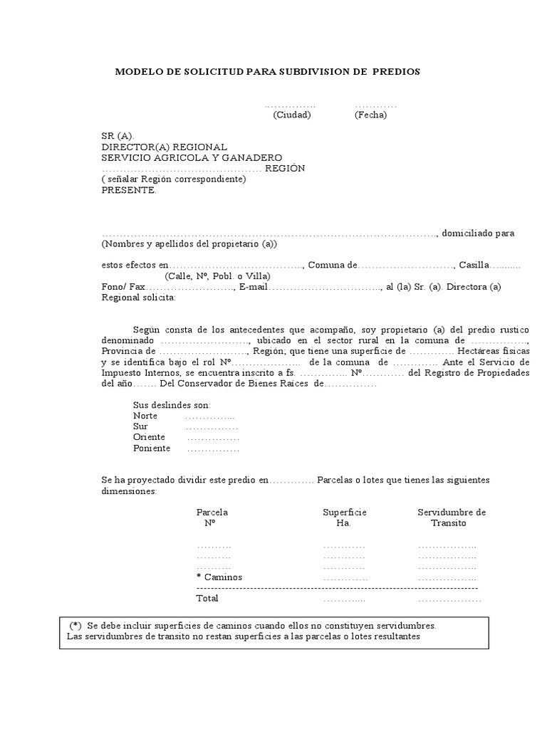 Solicitud de certificación de subdivisión de predio rústico para cumplir con la normativa ...