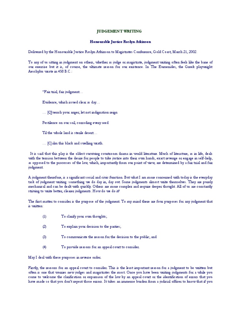 Honourable Justice Roslyn Atkinson: Judgement Writing | Download Free ...