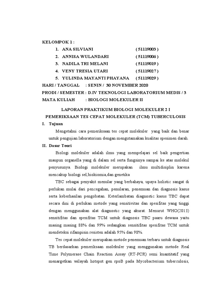 Laporan BIOMOL 2 I (Pemeriksaan TCM TB) | PDF