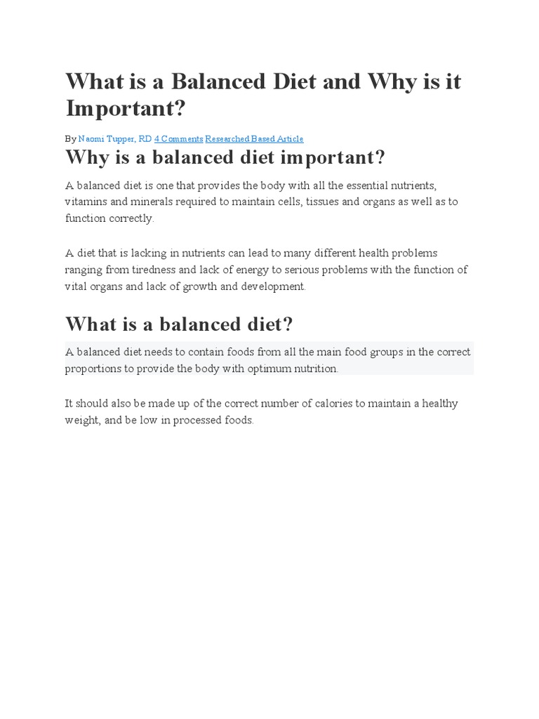 What Is A Balanced Diet and Why Is It Important | PDF | Healthy Diet ...