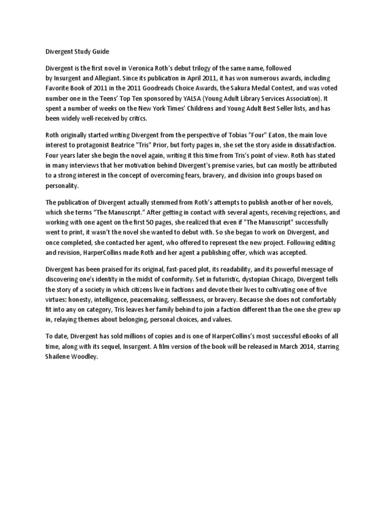 Divergent Study Guide | PDF | Divergent (Novel) | Books