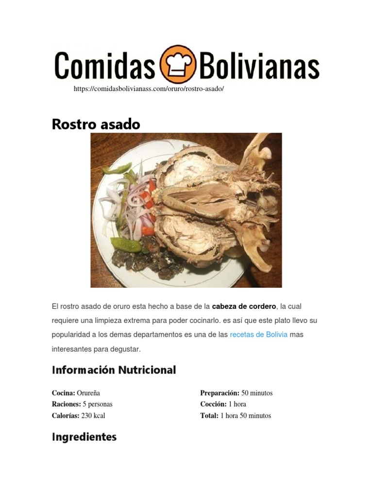 Receta Rostro Asado Oruro | PDF