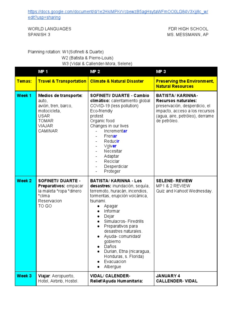 Spanish 3 Curriculum Fall | PDF | Gestión de emergencias | Desastres ...