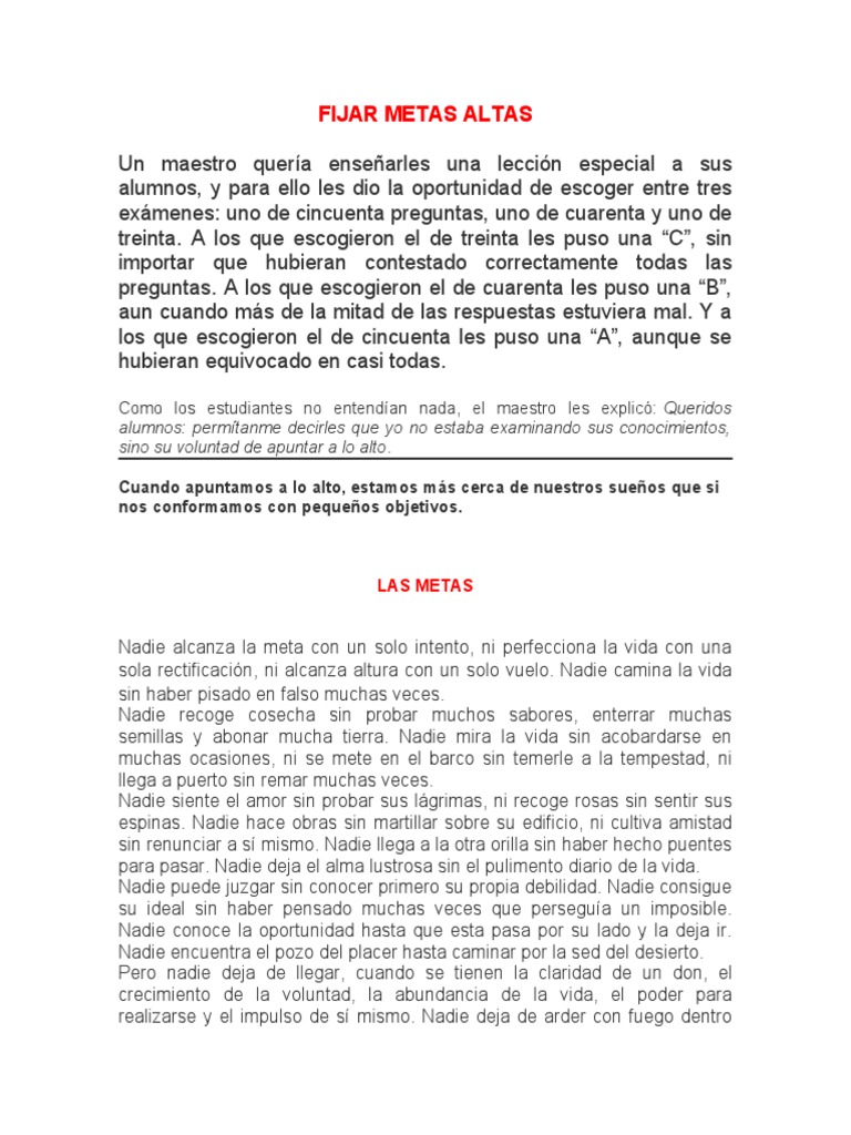 Fijar Metas Altas - Reflexión | PDF