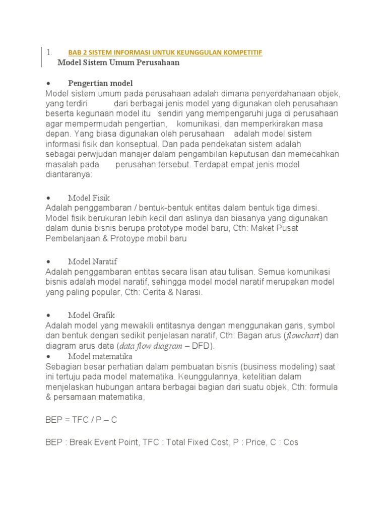Bab 2 Sistem Informasi Untuk Keunggulan Kompetitif | PDF
