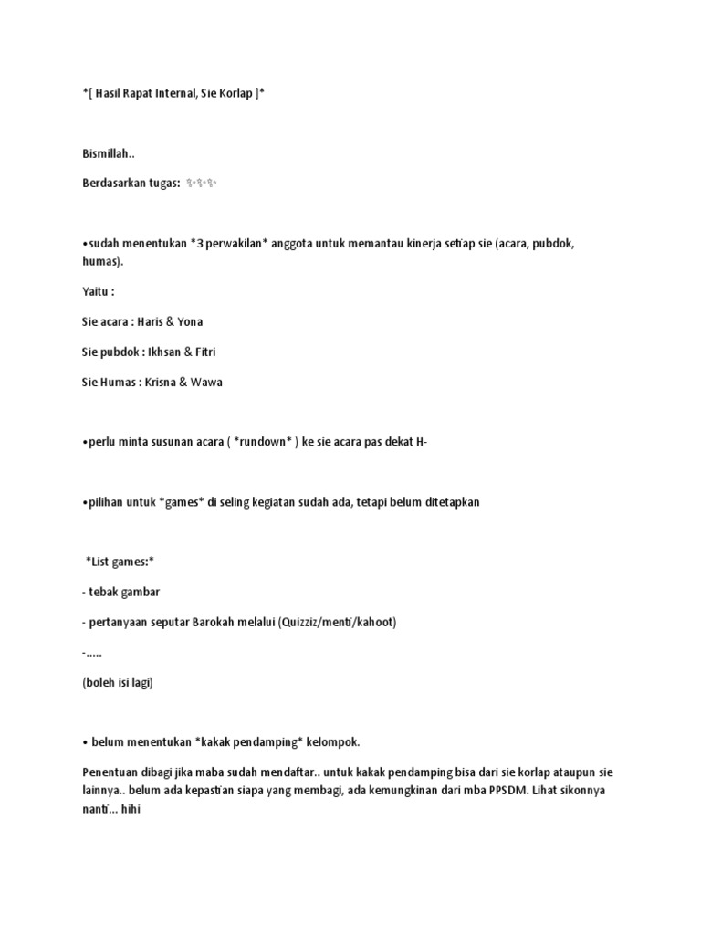 Rapat Sie Korlap: Tugas & Tata Tertib | PDF