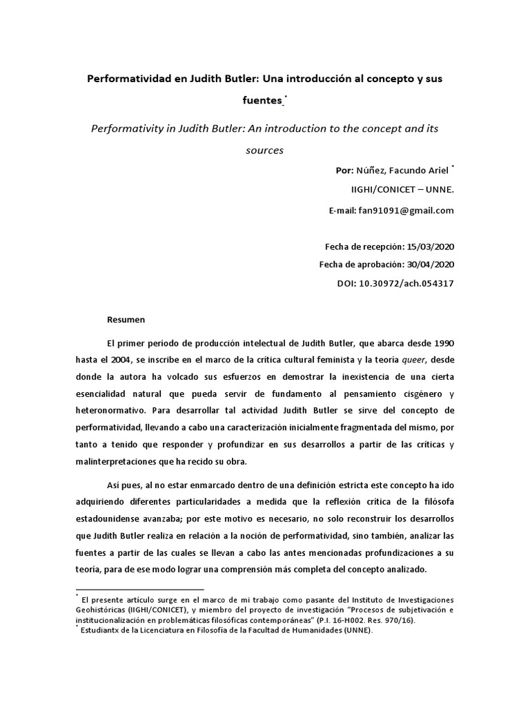 Reconstruyendo el concepto de performatividad en Judith Butler: una ...