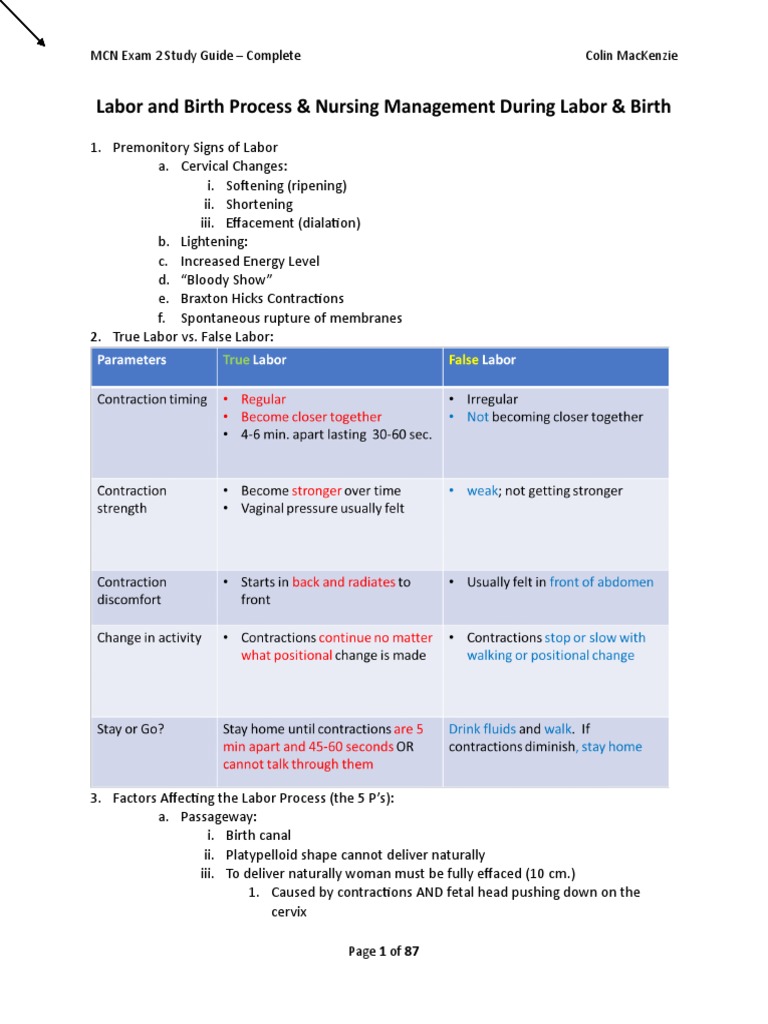 MCN Exam 2 Study Guide - Complete | PDF | Childbirth | Preterm Birth