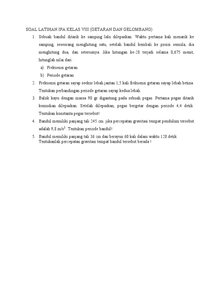 Soal Latihan Ipa Kelas Viii (Getaran Dan Gelombang) | PDF
