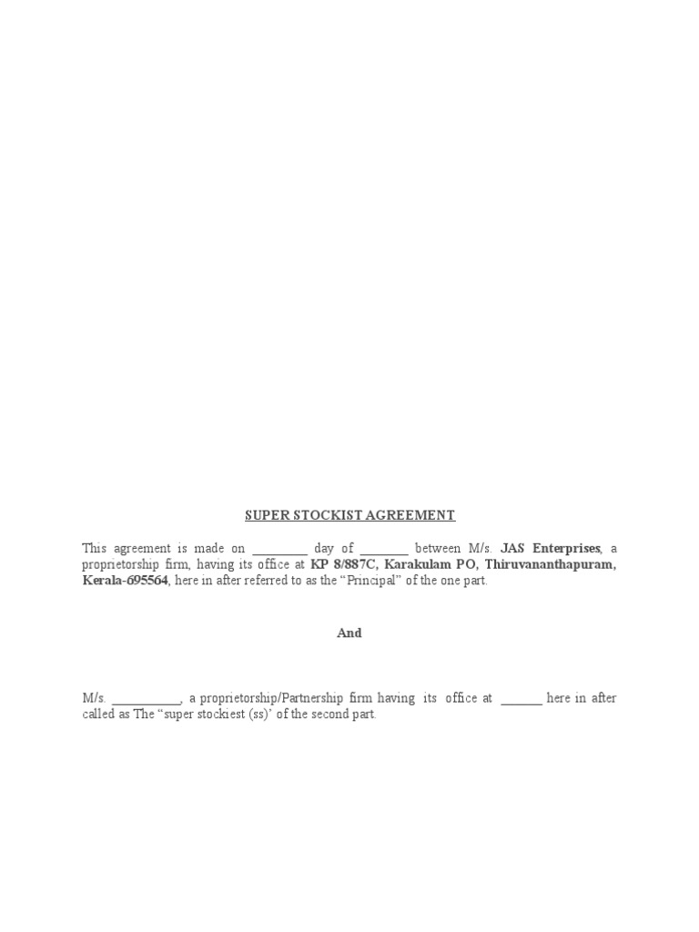 Super Stockist Agreement Template | PDF | Receipt | Warehouse