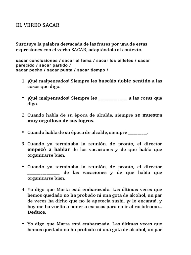 El Verbo Sacar (Expresiones) | PDF