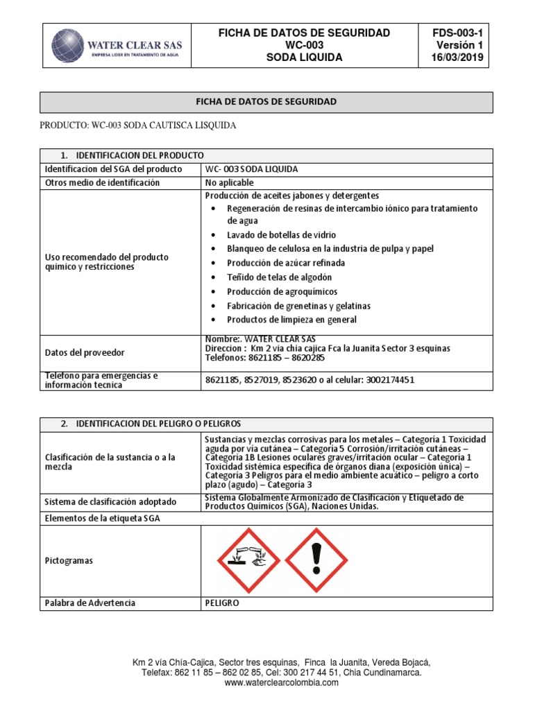 Anexo B. Ficha de Seguridad de Soda Cáustica | PDF | Quemar | Agua