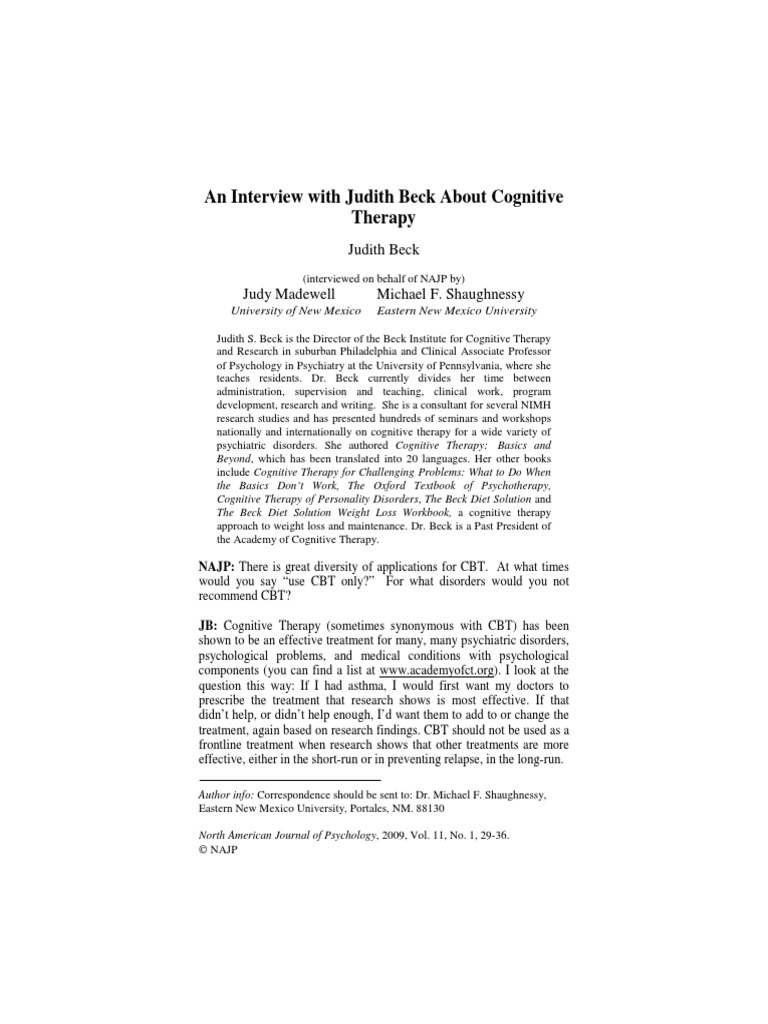 An Interview With Judith Beck About Cognitive | PDF | Cognitive Therapy ...