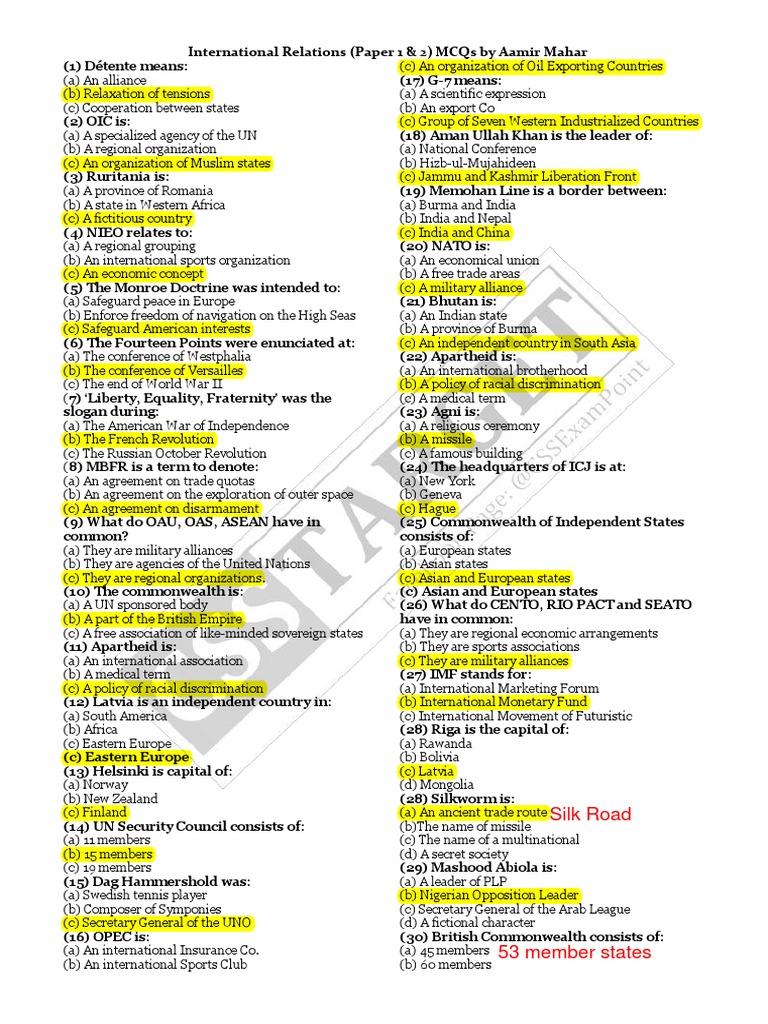 300 IR Past Papers MCQs (Solved) | PDF | Chlorofluorocarbon | Exclusive ...