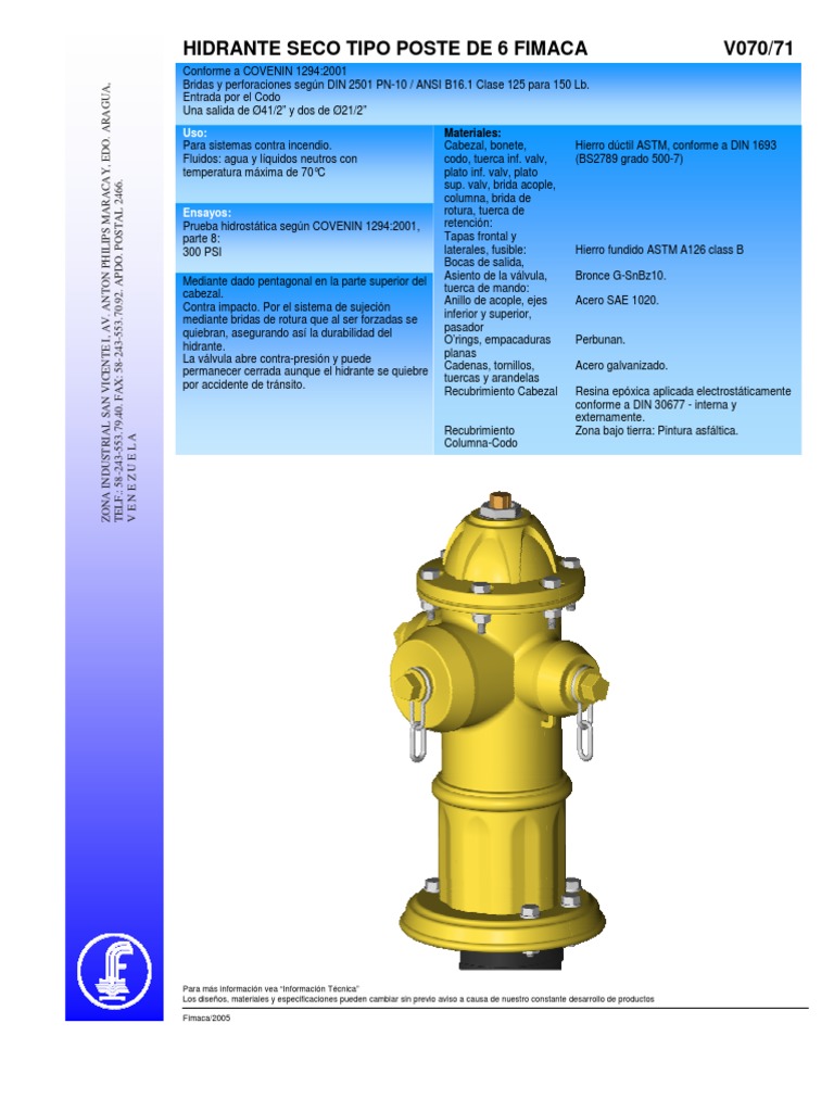 Hidrante Seco FIMACA para Incendios | PDF | Tornillo | Materiales de construcción