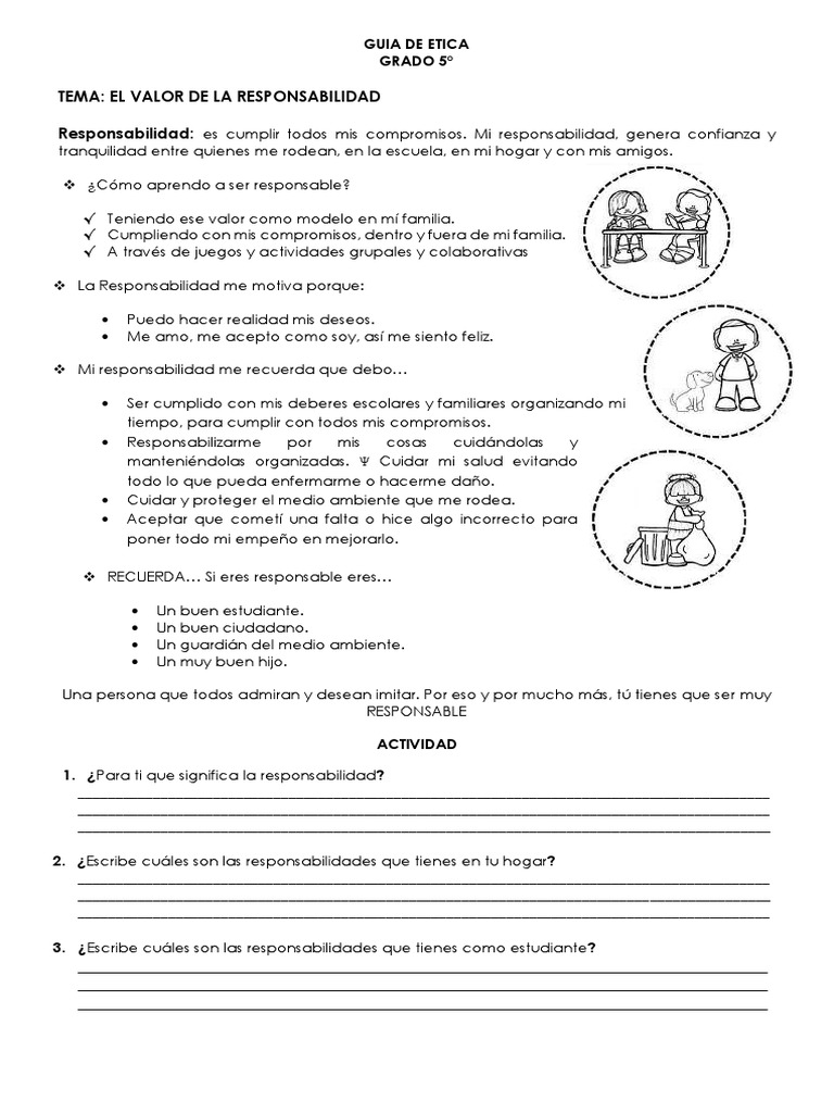 El Valor de La Responsabilidad 5° | PDF | Crecimiento personal y ...