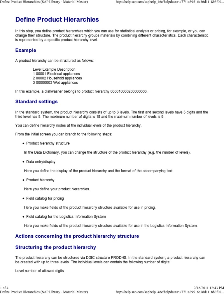 Define Product Hierarchies (SAP Library - Material Master) | PDF ...